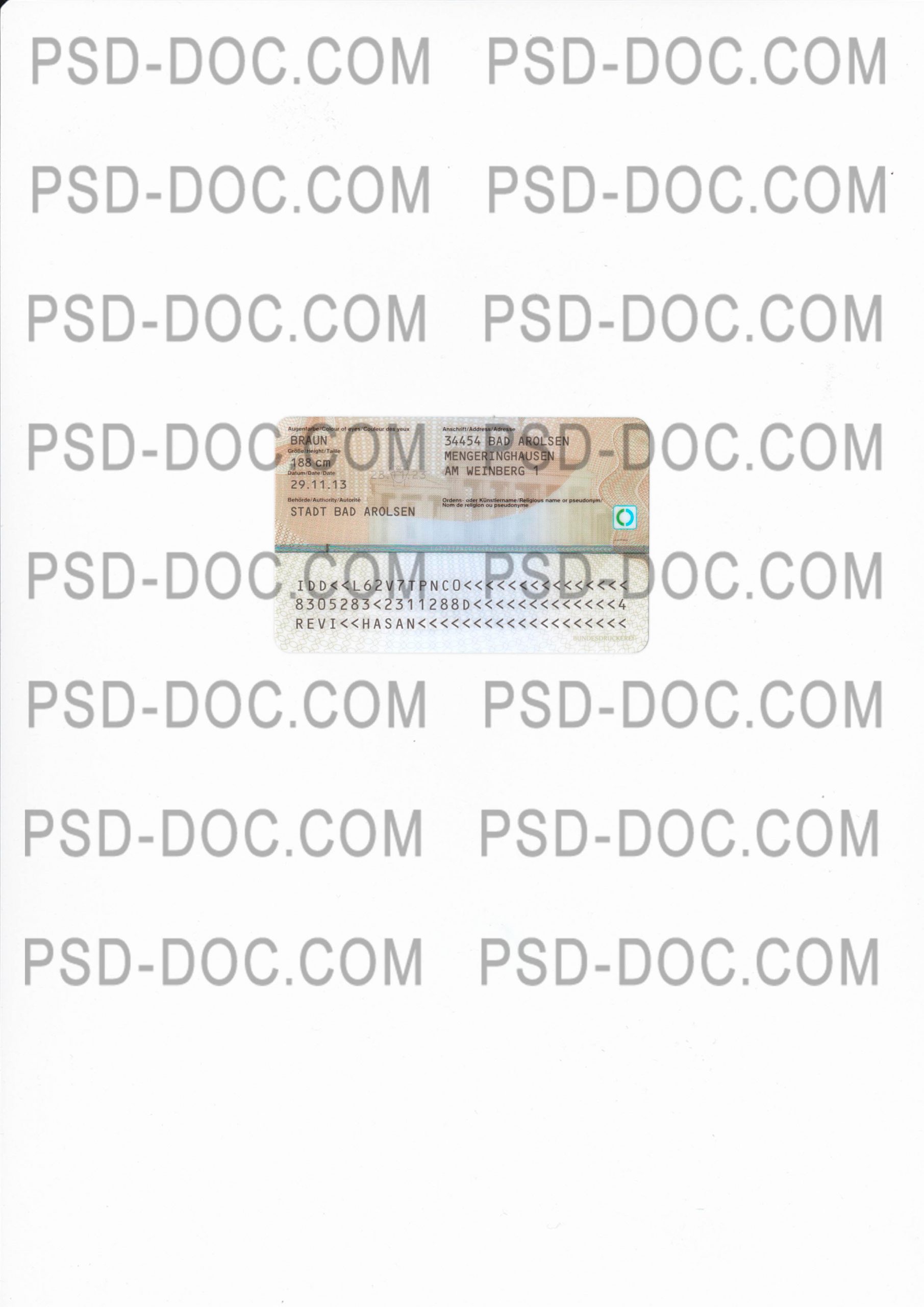 Germany ID card front + back - PSD Store