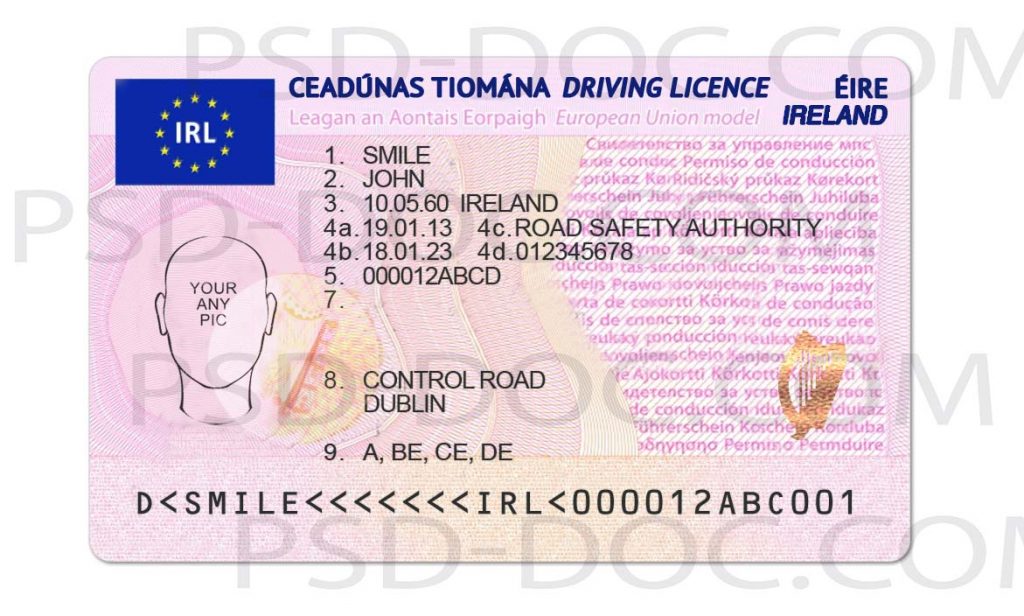 Ireland Driver License front + back - PSD Store