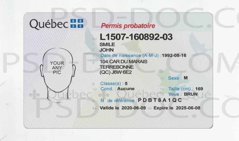 Canada Quebec Driver License front + back - PSD Store
