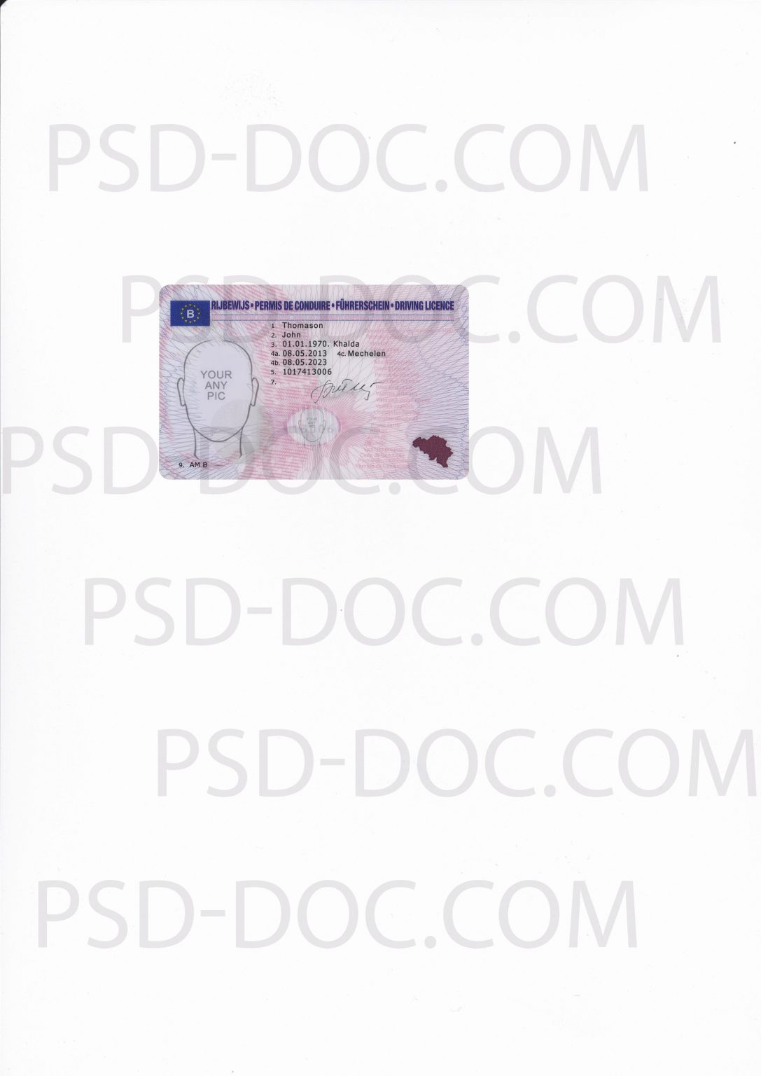 Belgium Driver License front + back - PSD Store