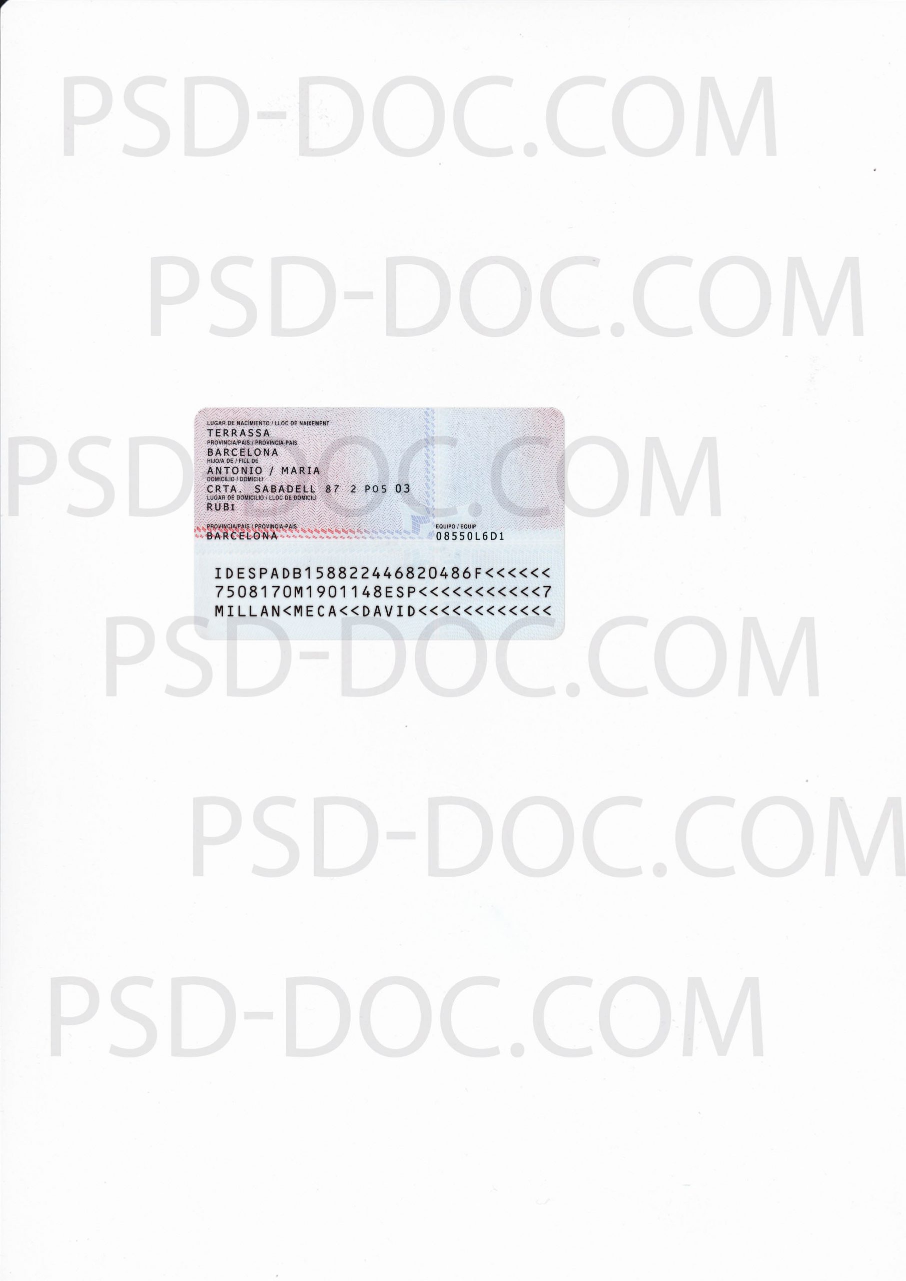 ID card Spain front + back - PSD Store