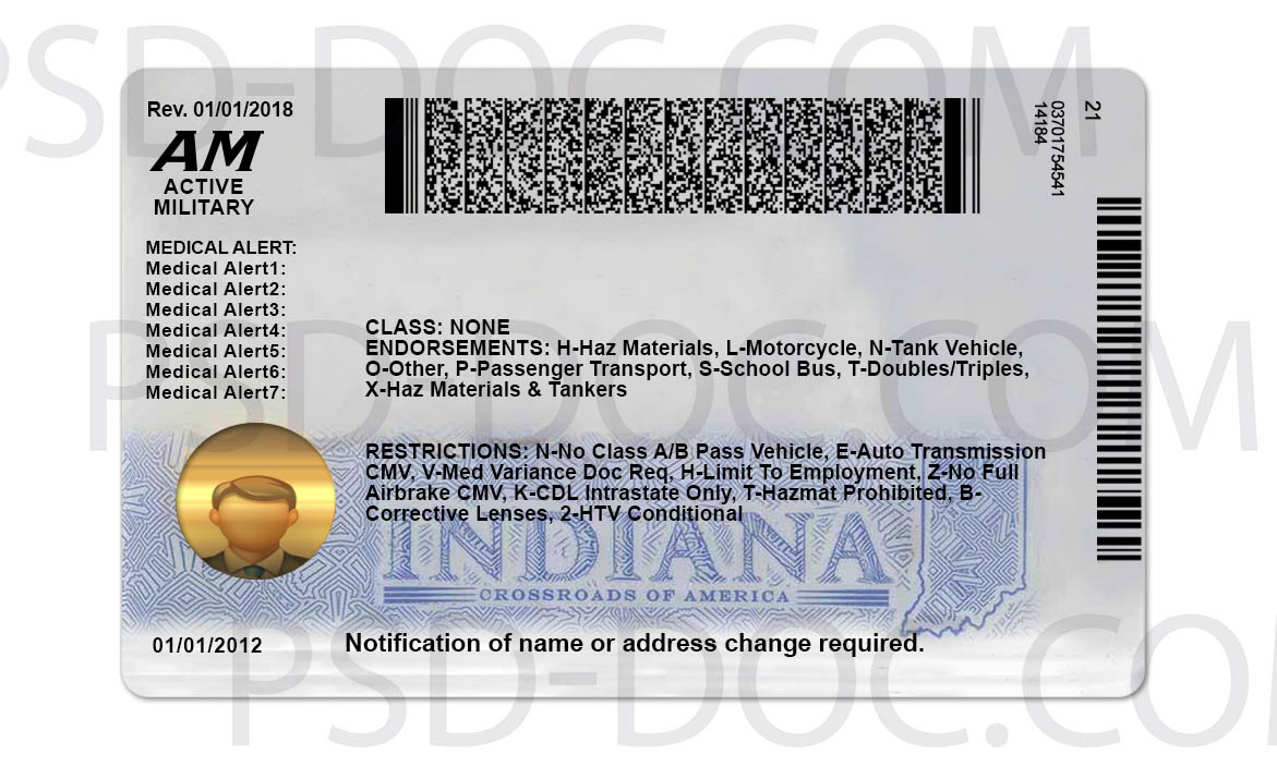 USA Indiana Driver License front + back - PSD Store