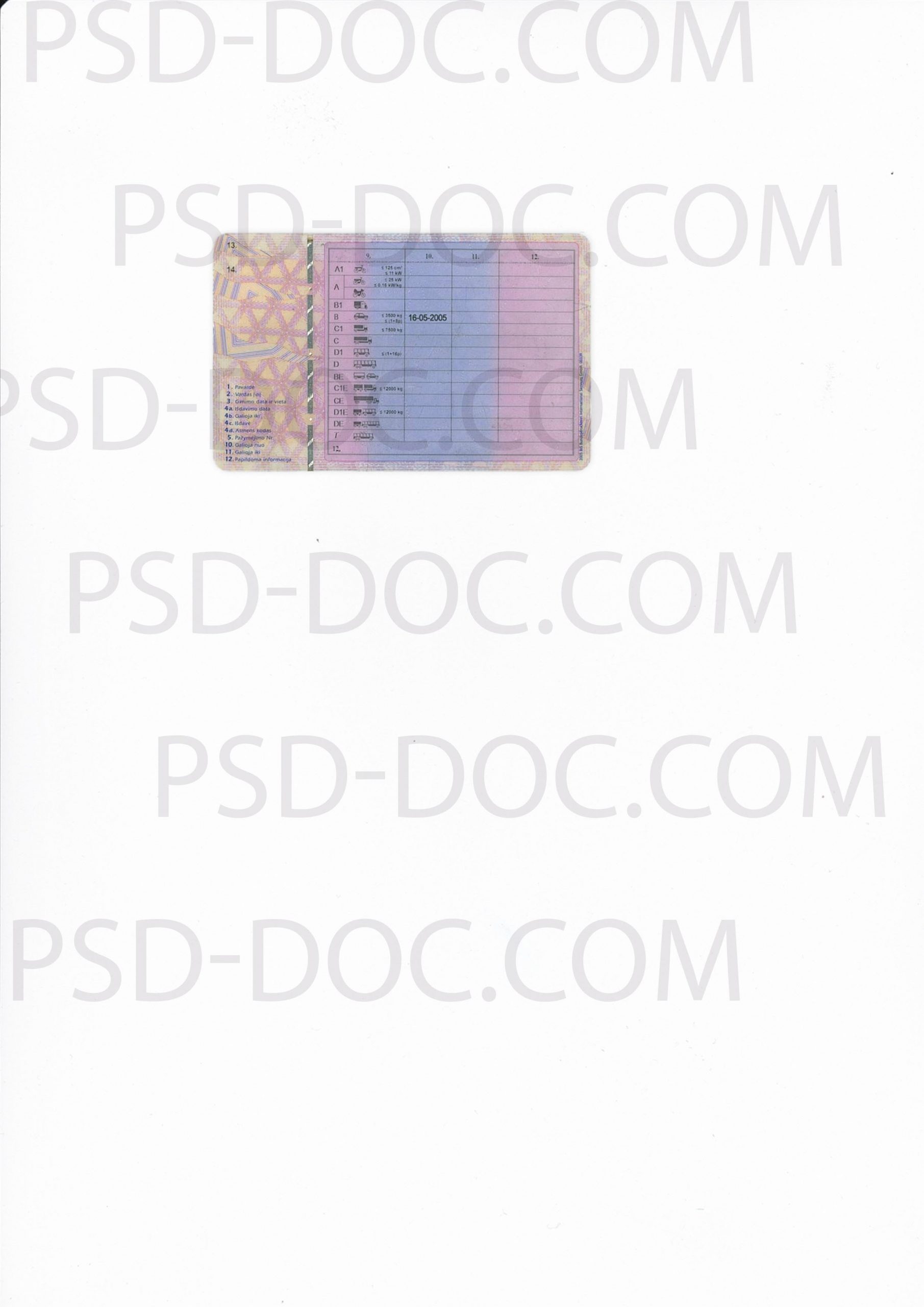 Lithuania Driver License front + back - PSD Store