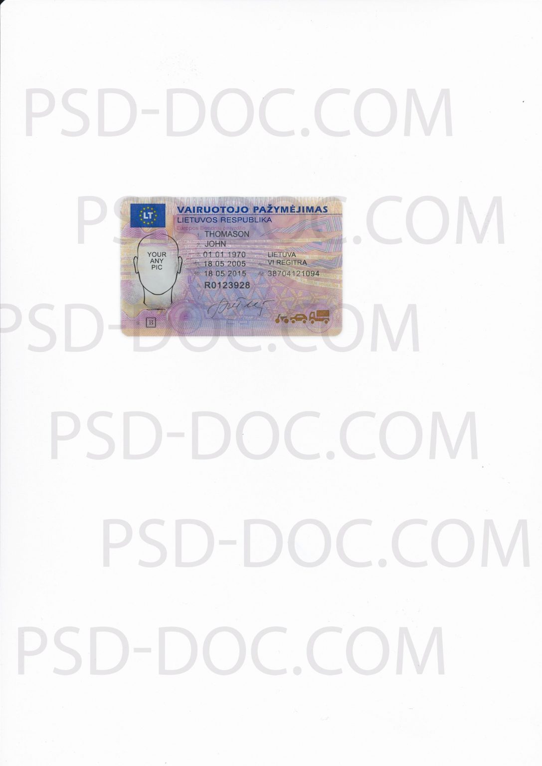 Lithuania Driver License front + back - PSD Store