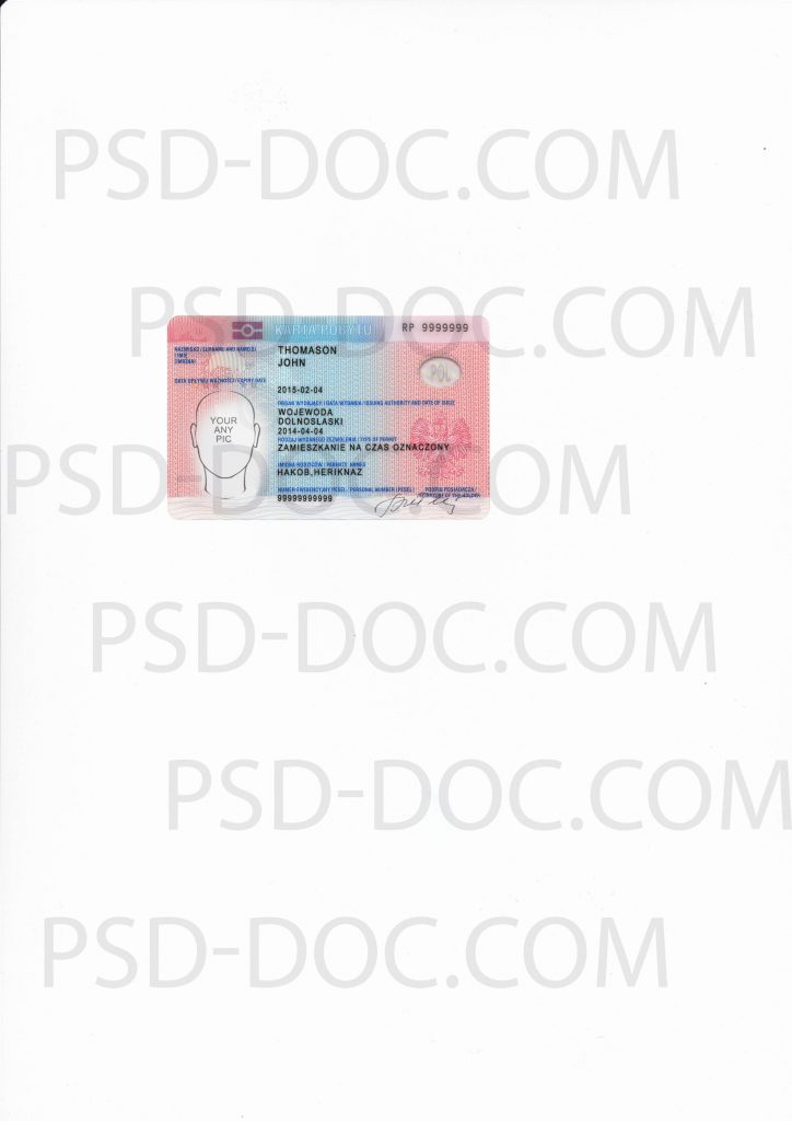 Residence Permit Poland front + back - PSD Store