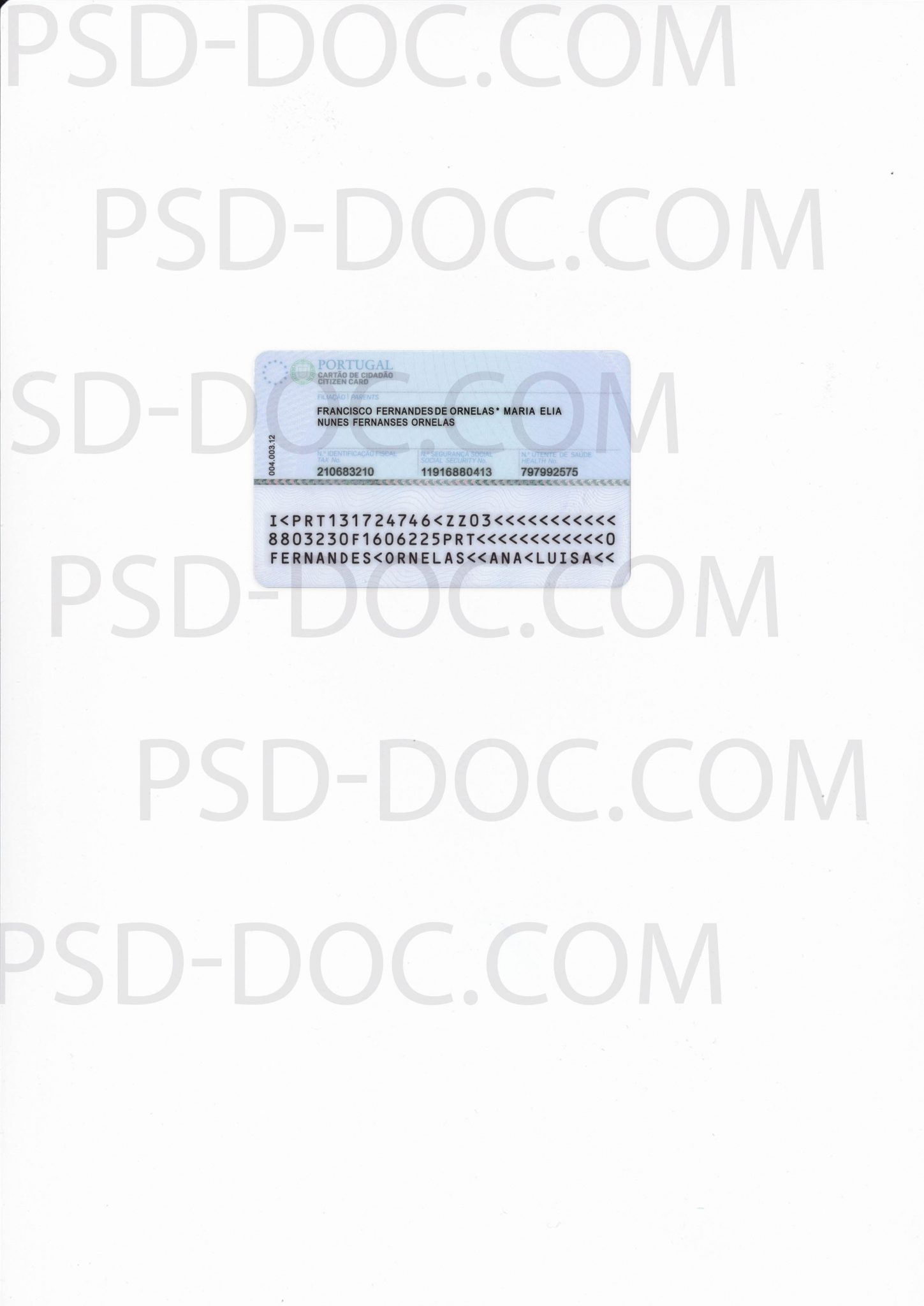 ID card Portugal front + back - PSD Store