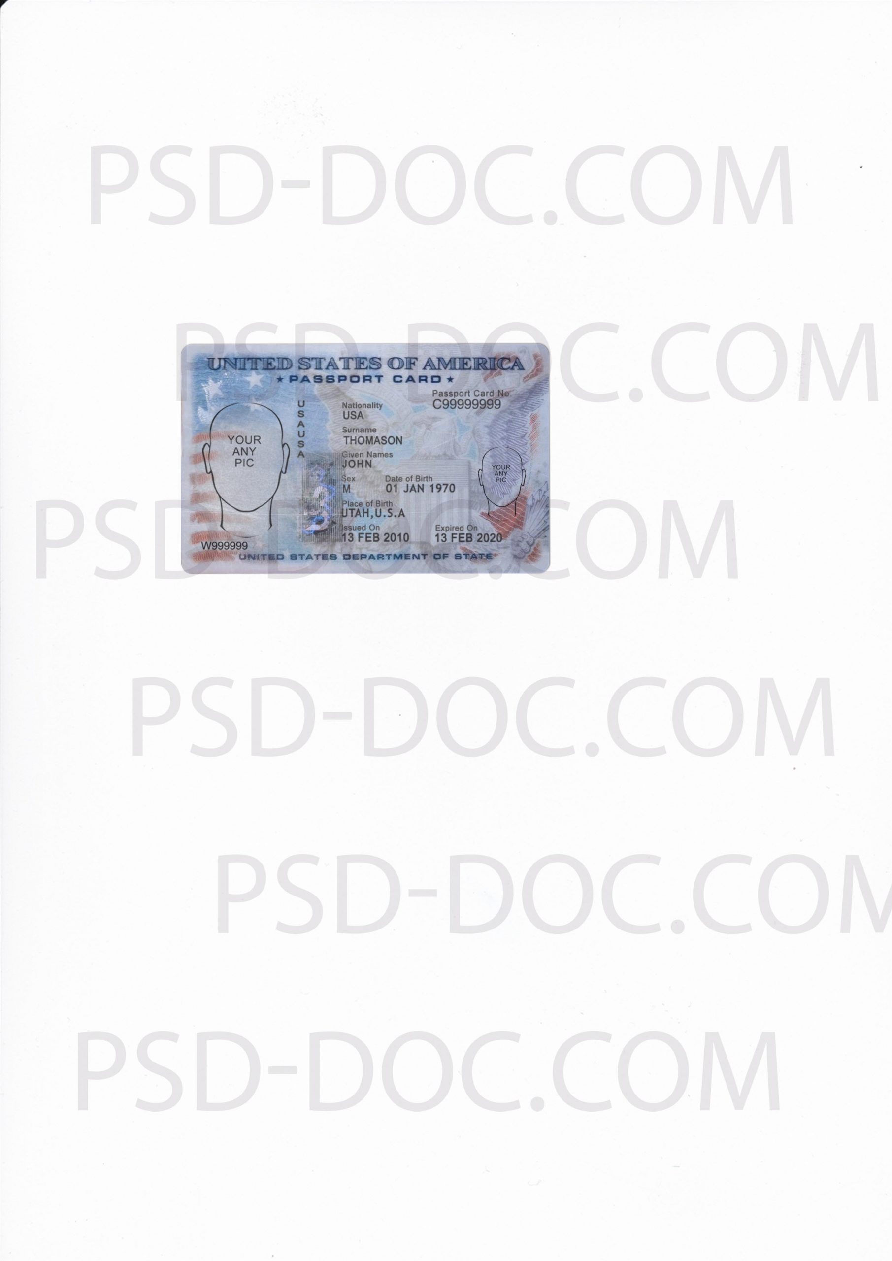 Passport Card USA front side - PSD Store