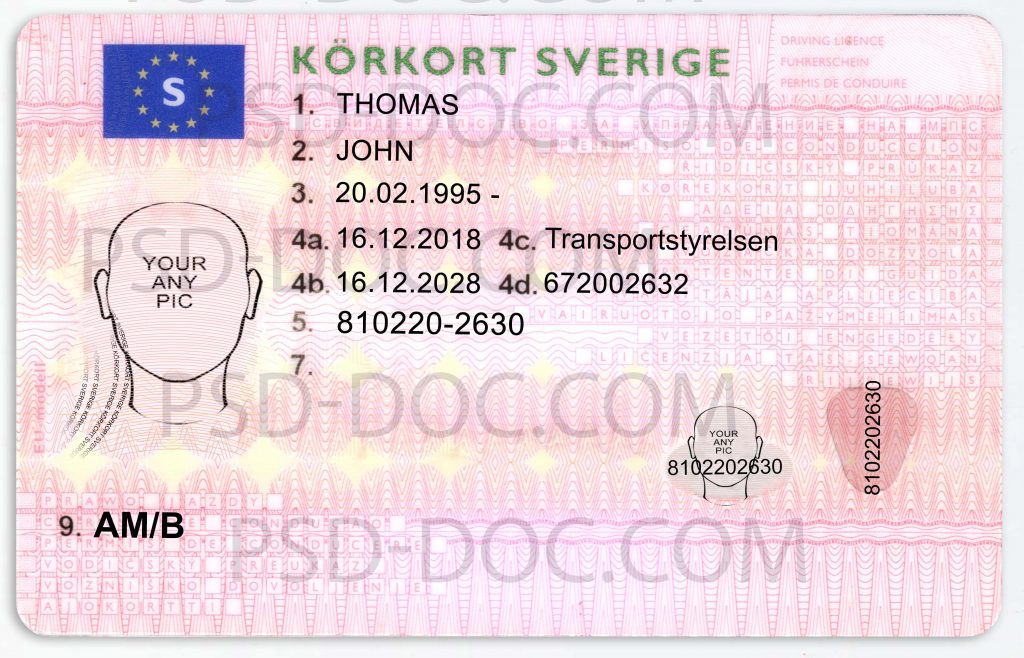 Sweden Driver License front+back PSD - PSD Store