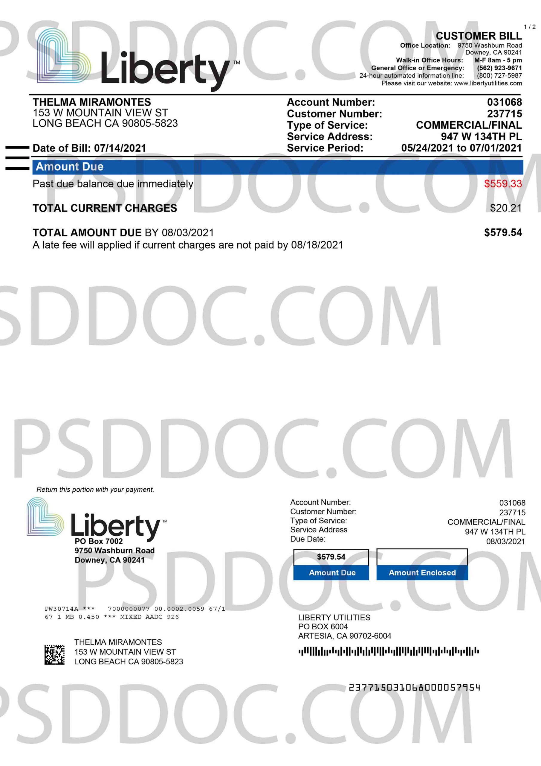 Utility bill USA - Liberty (water) - PSD Store