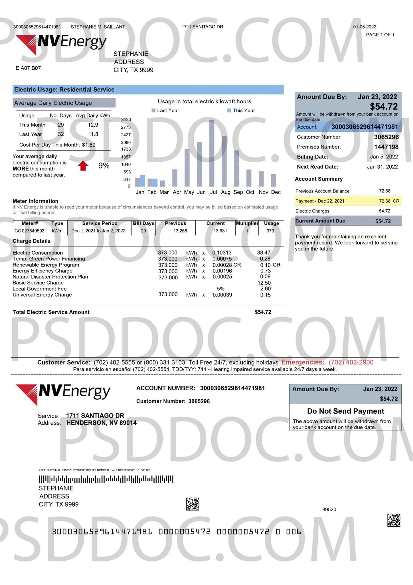 Utility bill USA - NV Energy (energy) - PSD Store