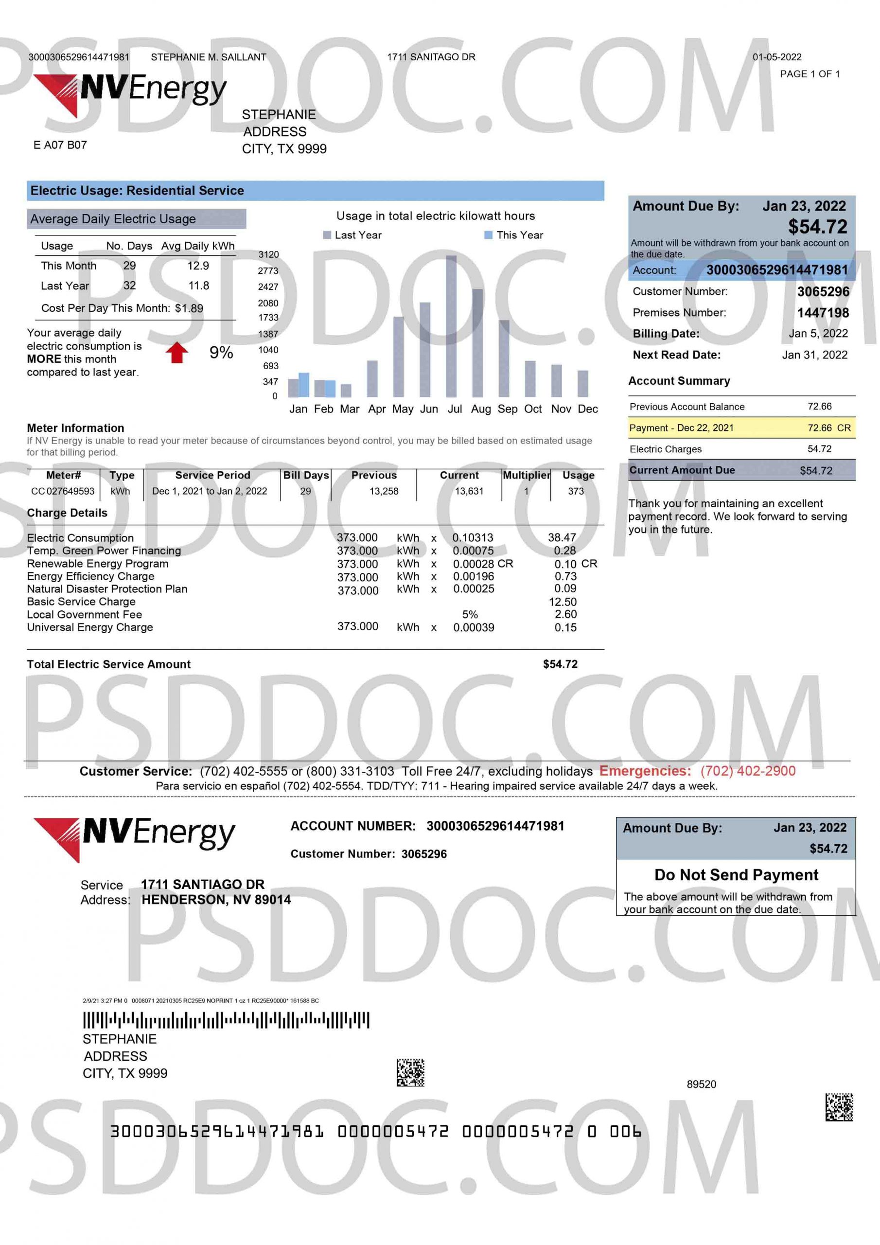 Utility bill USA - NV Energy (energy) - PSD Store