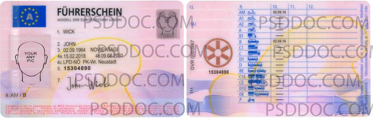 Austria Driver License front back sides - PSD Store