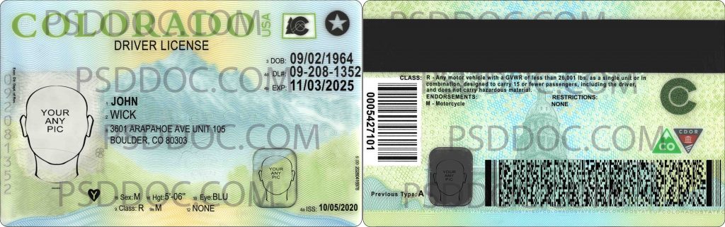 USA Colorado Driver License front back sides - PSD Store