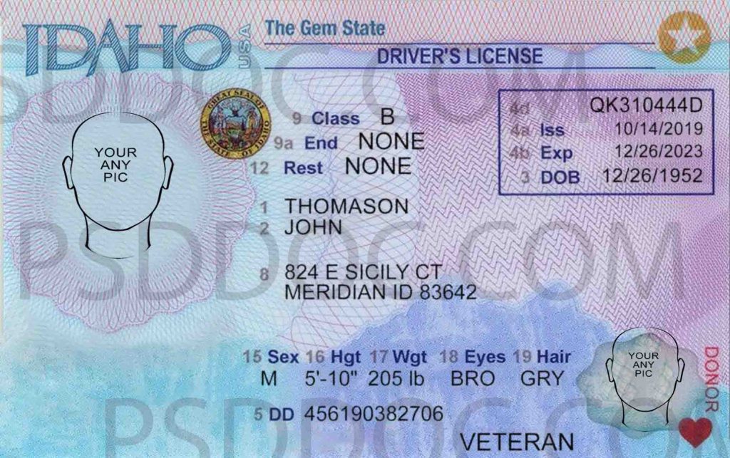 USA Idaho Driver License front back sides - PSD Store