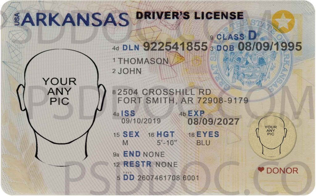 USA Arkansas Driver License front back sides - PSD Store USA Arkansas Driver License front back sides - PSD Store