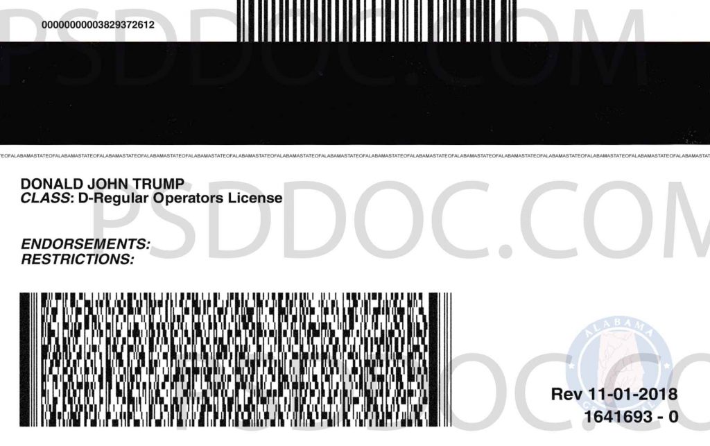 USA Alabama Driver License front back sides - PSD Store