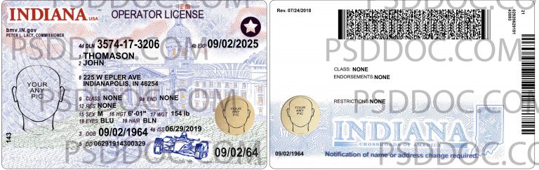 USA Indiana Driver License front back sides - PSD Store