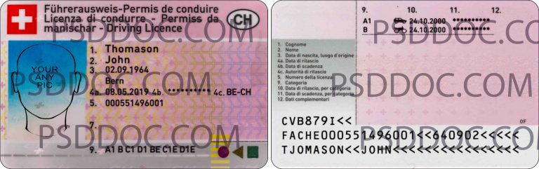 Switherland Driver License front back sides - PSD Store