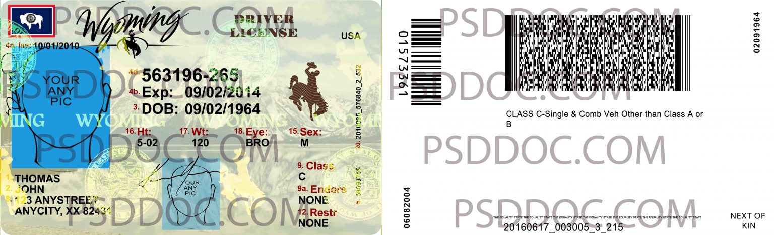 USA Wyoming Driver License front back sides - PSD Store